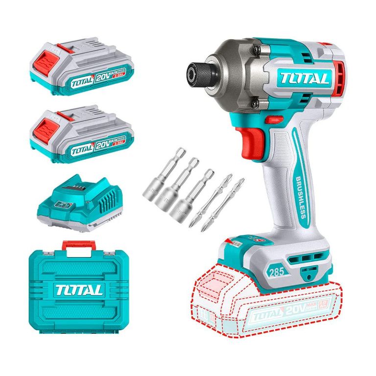 TOTAL TOOLS ATORNILLADOR IMP 20V TOTAL TIRLI2028-7 14+2BAT 40 AH+CARG ...