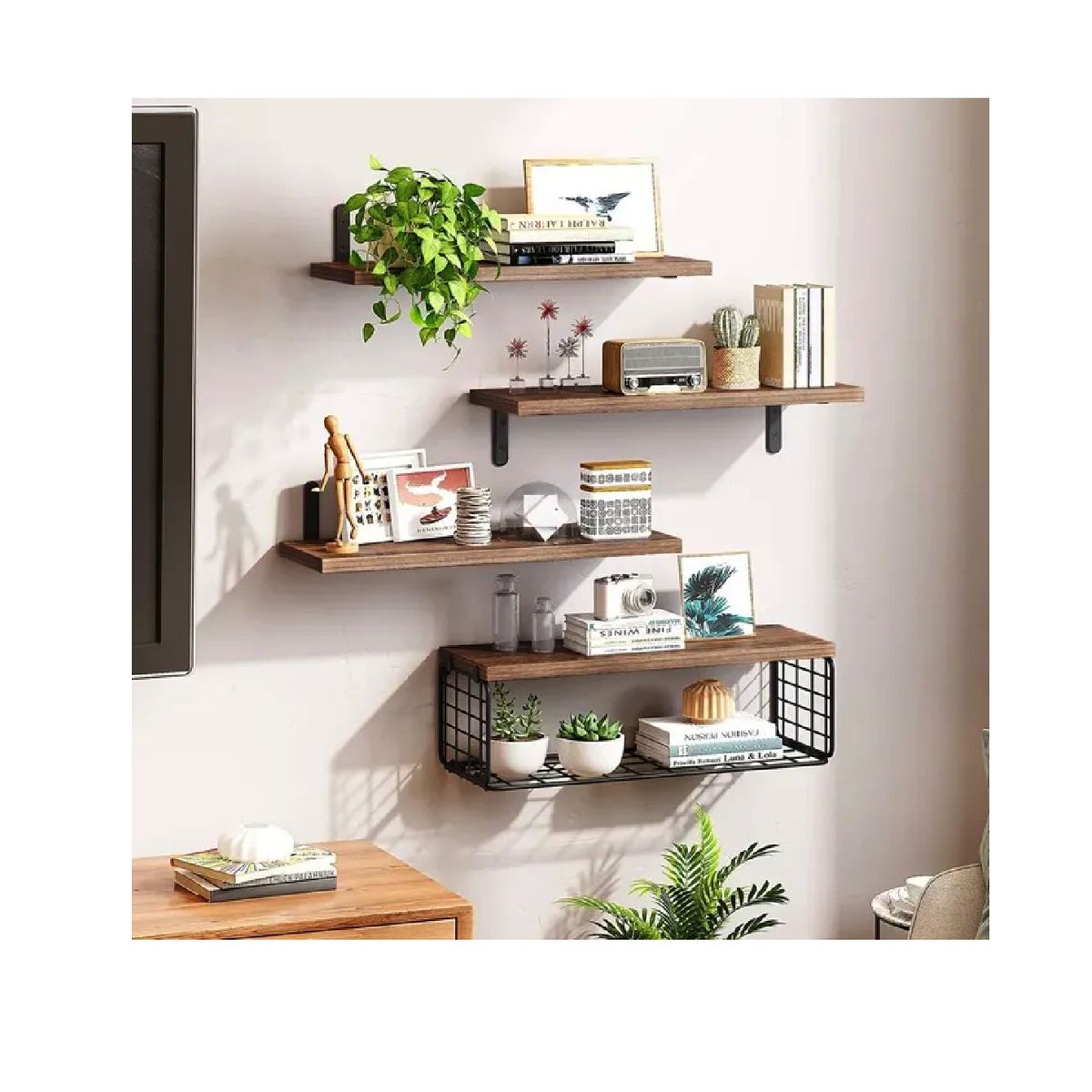 GENERICO Repisa Flotante Multifuncional Madera Decorativa 4 Niveles ...