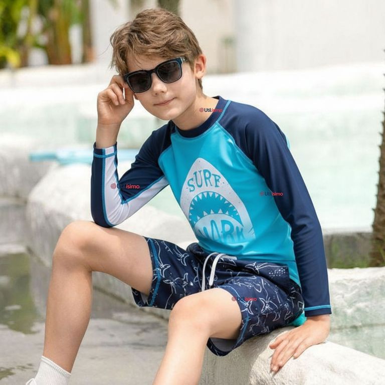 JUMP KIDS Traje de Baño Manga Larga Pantalón Corto 2 Piezas Corte Split ...