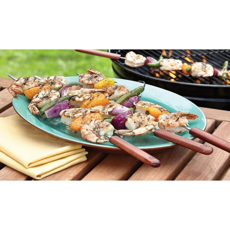 SET DE 4 PINCHOS PARA PARRILLA OUTSET. ACERO INOXIDABLE Y MANGO DE HAYA ...