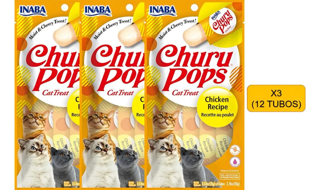 INABA Snack Para Mascotas Gatos Churu Pops Pollo 12 Tubos Inaba ...