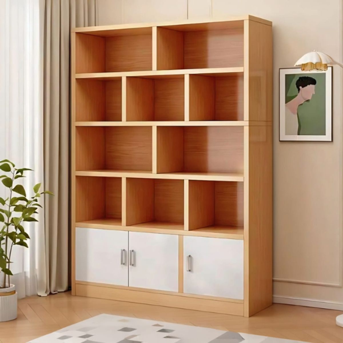 GENERICO Librero Madera Biblioteca 10 Repisas 3 Puertas 100x24x180 ...