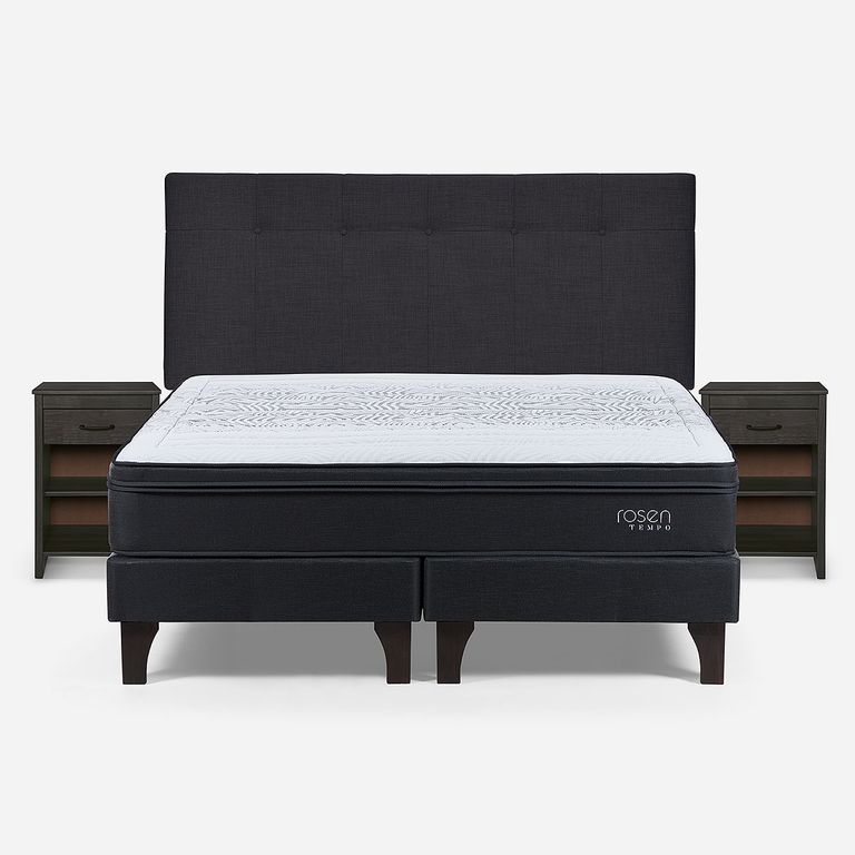 Cama Tempo King + Respaldo New Bennet Grafito + Veladores | Sodimac Chile