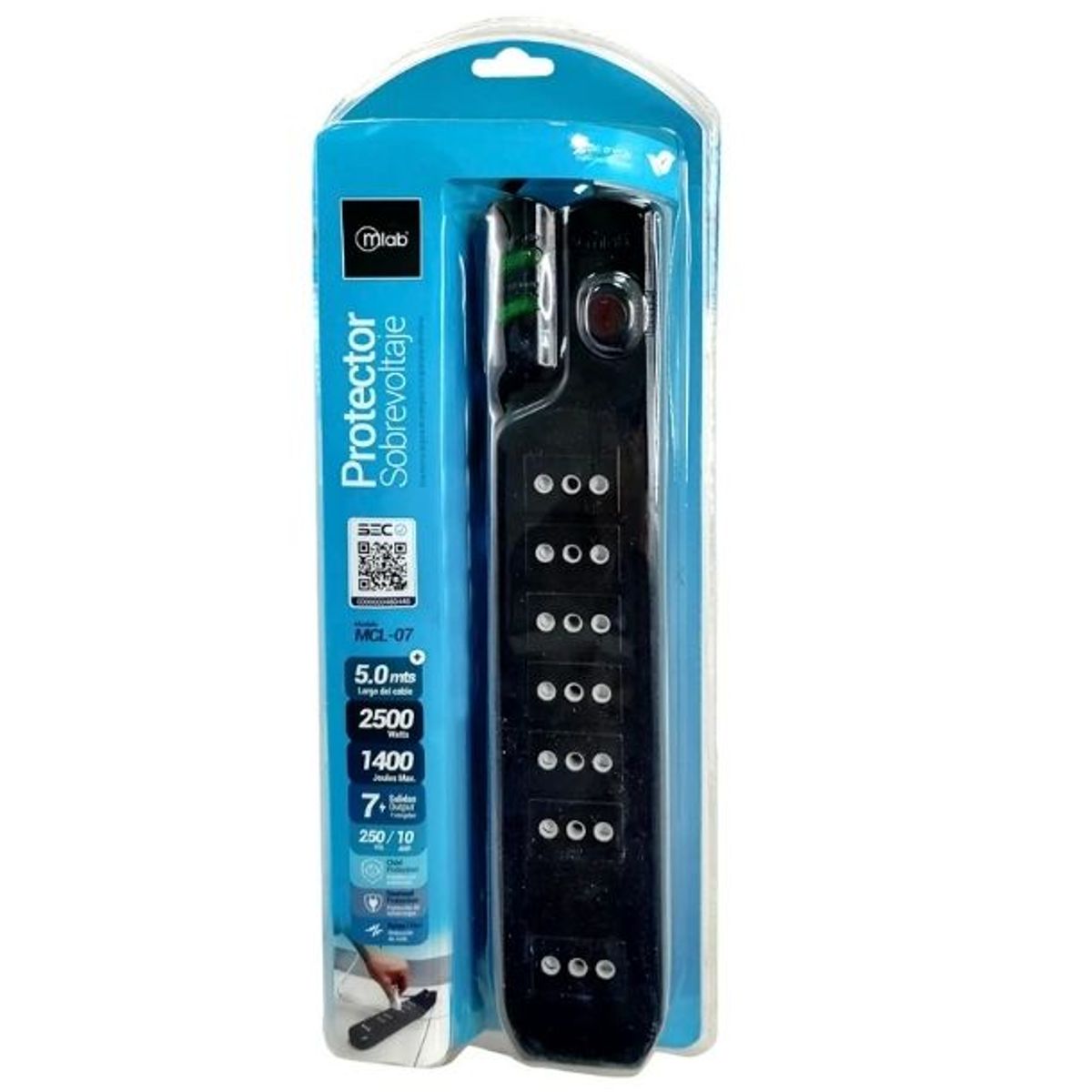 MLAB Alargador Protector De Voltaje 5 Metros Mlab 9306 Color Negro ...