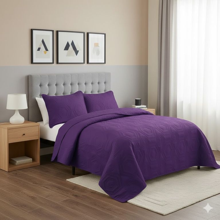 CUBRECAMA QUILT DE VERANO DELGADO CON RELIEVE UNICOLOR MORADO 2 PLAZA ...