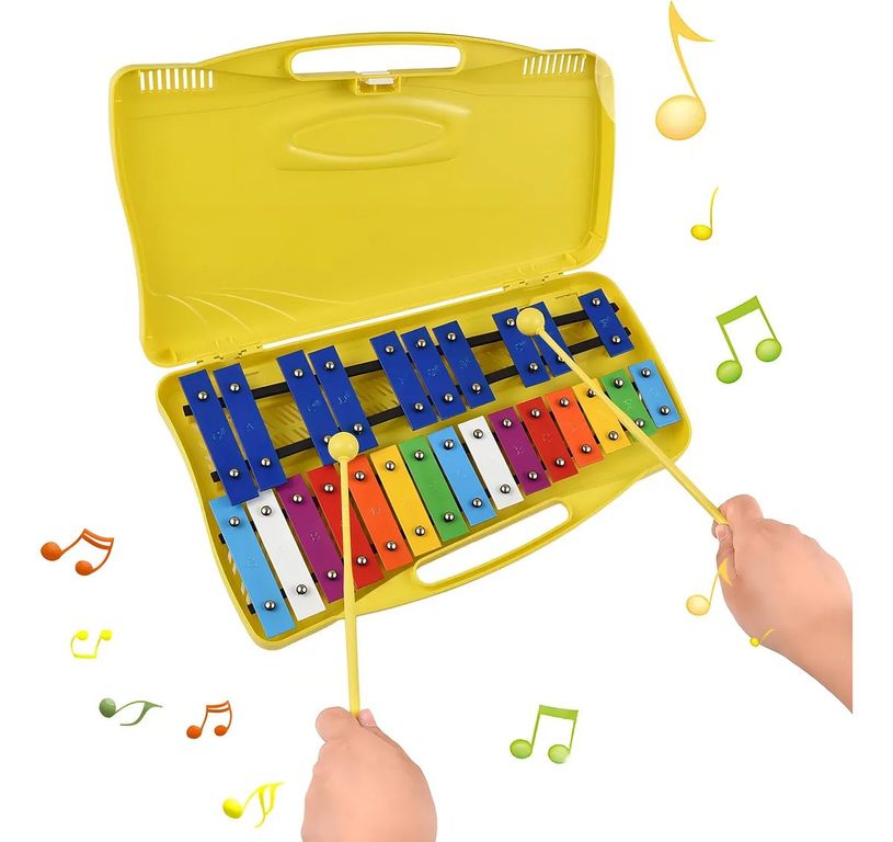 EVERSO Metalófono Cromático Xilófono 25 Notas Con Maleta-Amarillo ...