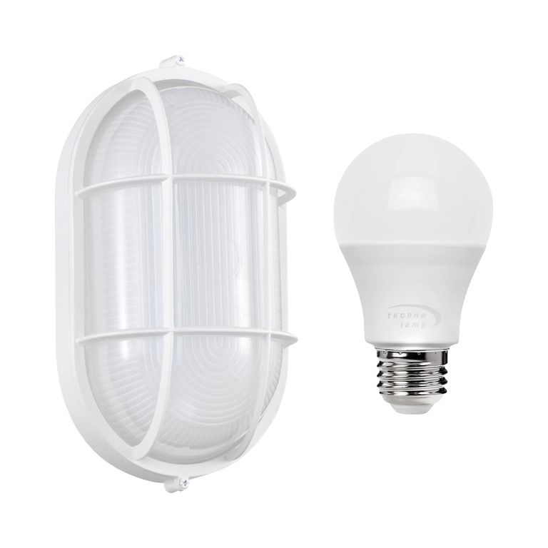 TECHNOLAMP Pack Foco Tortuga Ovalado Blanco + Ampolleta A60 Cálida E27 ...