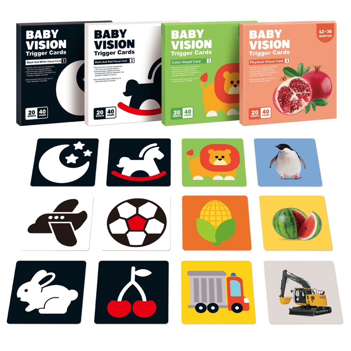 KINDA NICE 4 Sets Tarjetas Educativas De Estimulación Visual Para Bebés ...