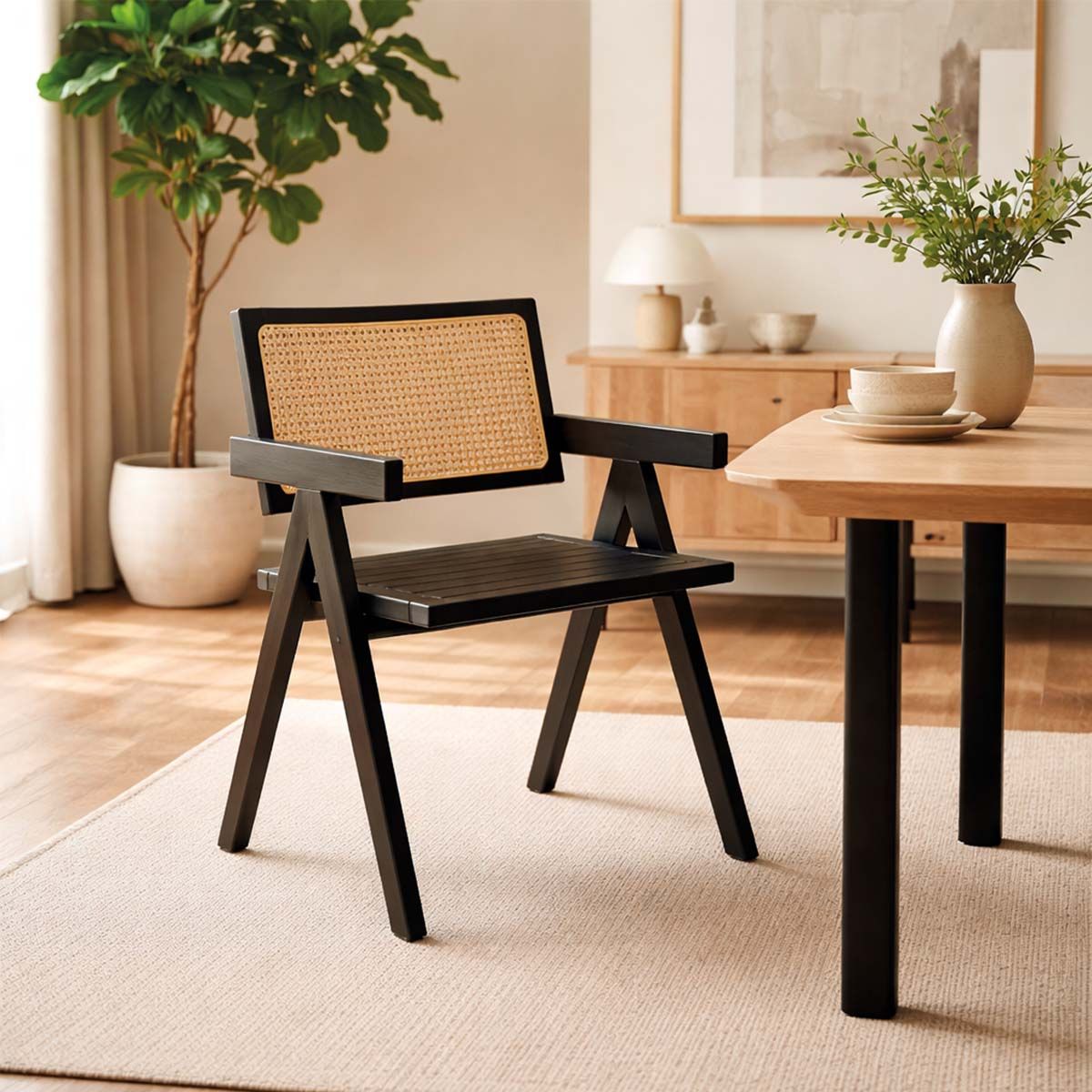 NECTAR Silla Aurora Plus con Apoyabrazos en Madera de Fresno Negra y ...