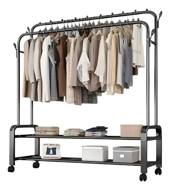 EVERSO Perchero Organizador Colgante De Ropa Doble Barra Con Ruedas ...