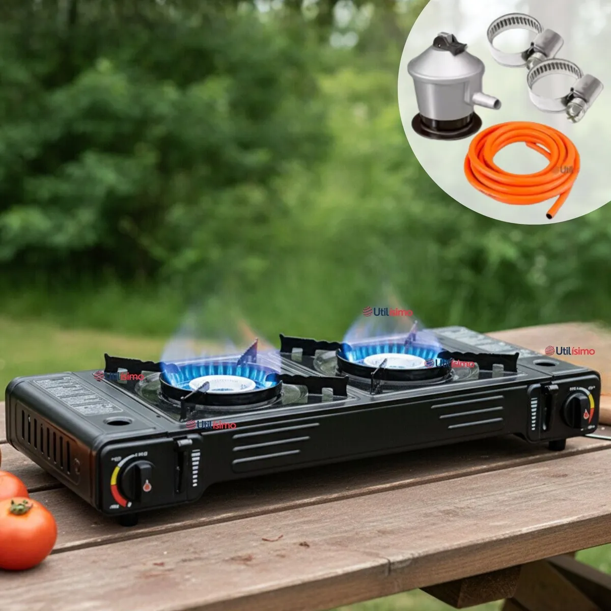 LINE Cocina Portátil Cocinilla Camping 2 platos + Kit de Instalación ...