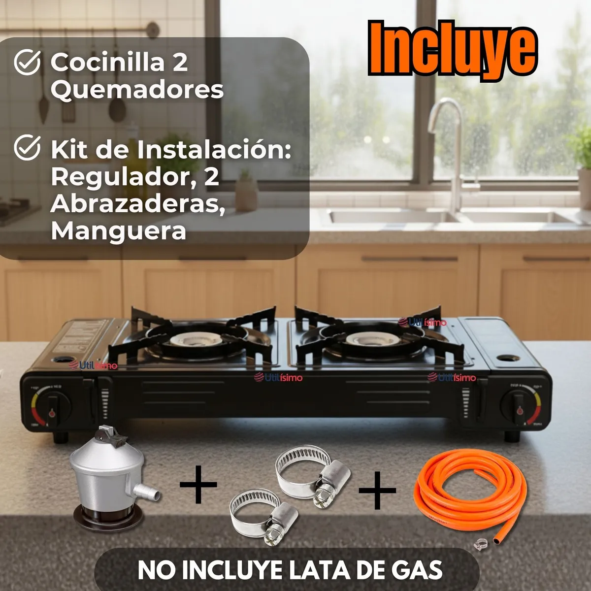 LINE Cocina Portátil Cocinilla Camping 2 platos + Kit de Instalación ...