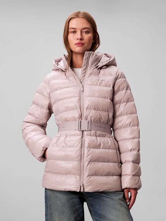 CALVIN KLEIN Parka Puffer De Plumas Ligera Con Cinturón Gris Calvin ...