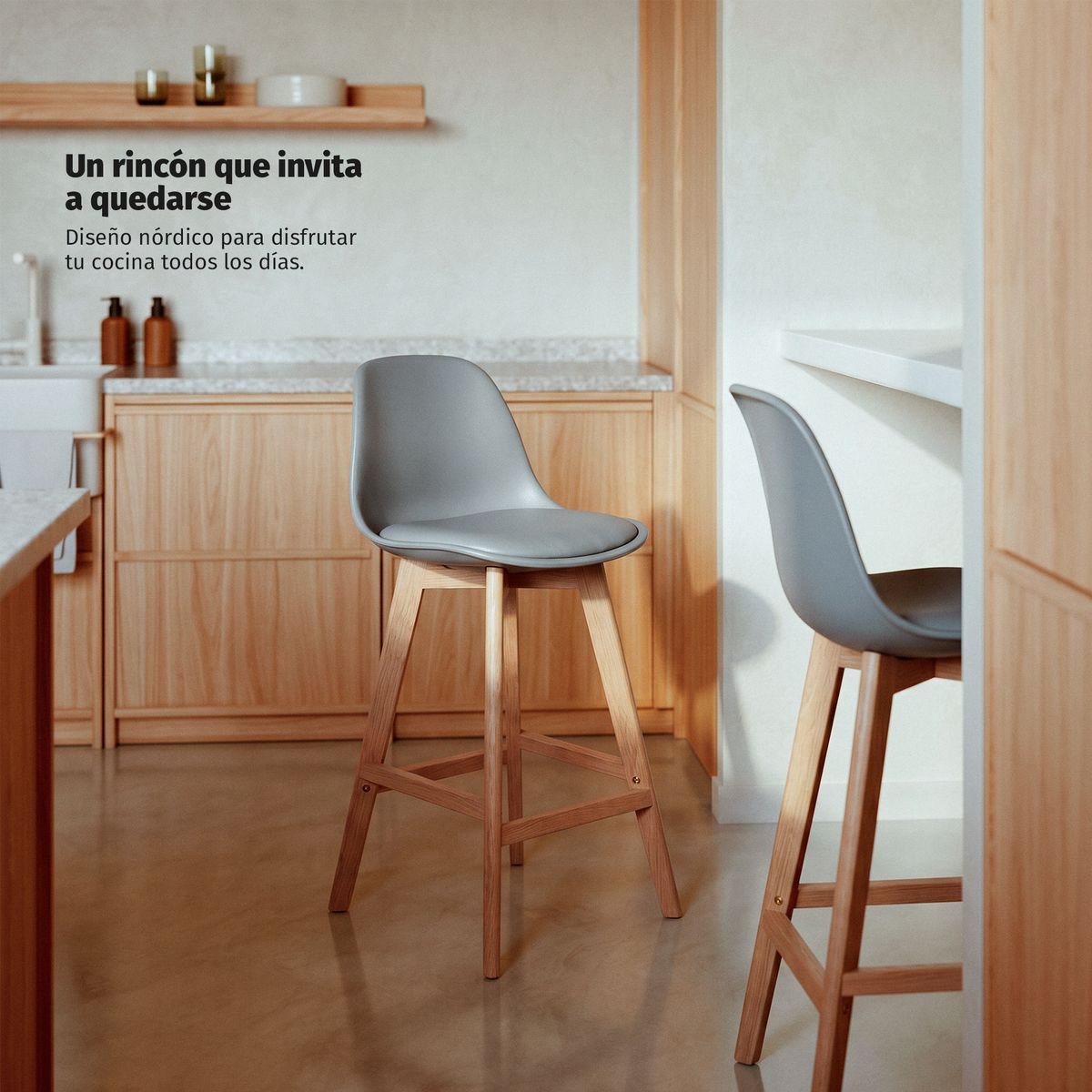 VENHOOUSE Taburete Piso Bar Acolchado Altura 65cm Eames Tulip Gris ...