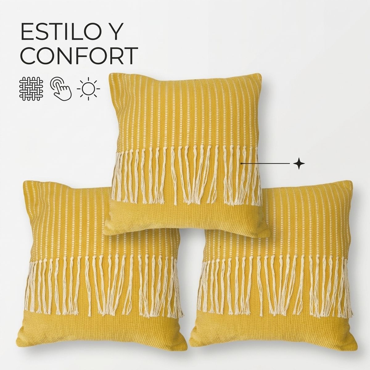 ARMONIA Pack 3 Fundas de Cojín Estilo Crochet Flecos Decorativas 608 ...