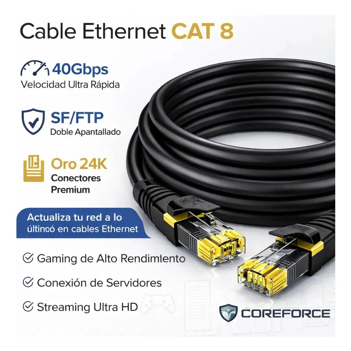 GENERICO Cable Ethernet Cat 8 5 Metros Rj45 Alta Velocidad 40gbps ...