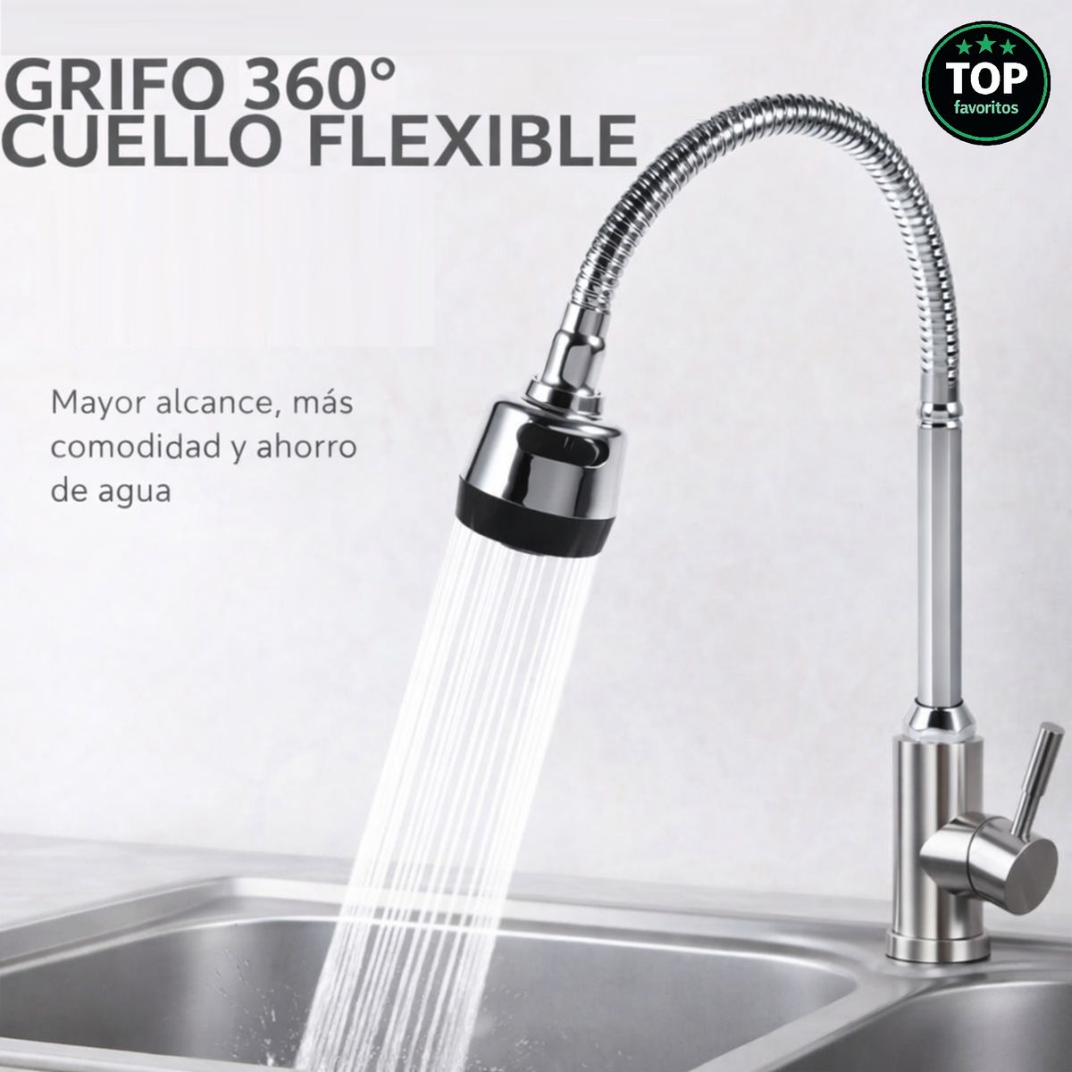 MOVI Cuello Flexible 360° para Grifo Cocina Doble Chorro Acero ...
