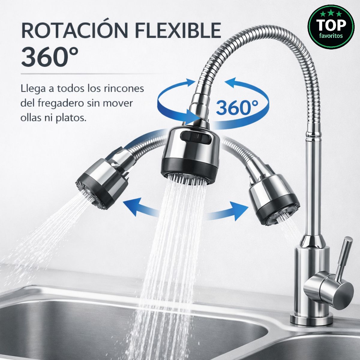 MOVI Cuello Flexible 360° para Grifo Cocina Doble Chorro Acero ...
