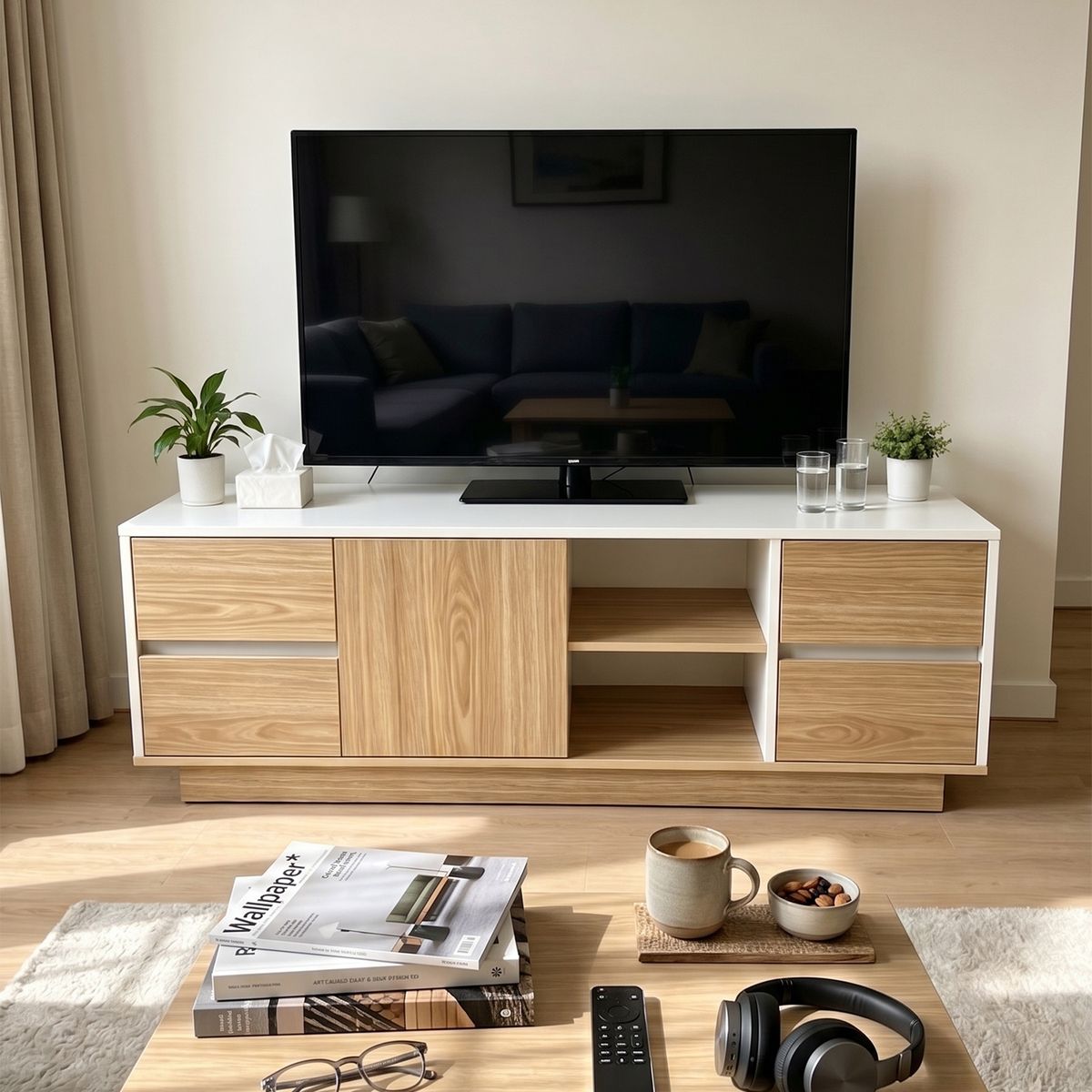 GENERICO Rack TV Mueble Para Televisor Nordico Con 4 Cajones Y Puerta ...