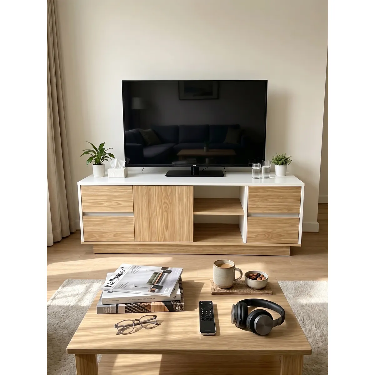 GENERICO Rack TV Mueble Para Televisor Nordico Con 4 Cajones Y Puerta ...
