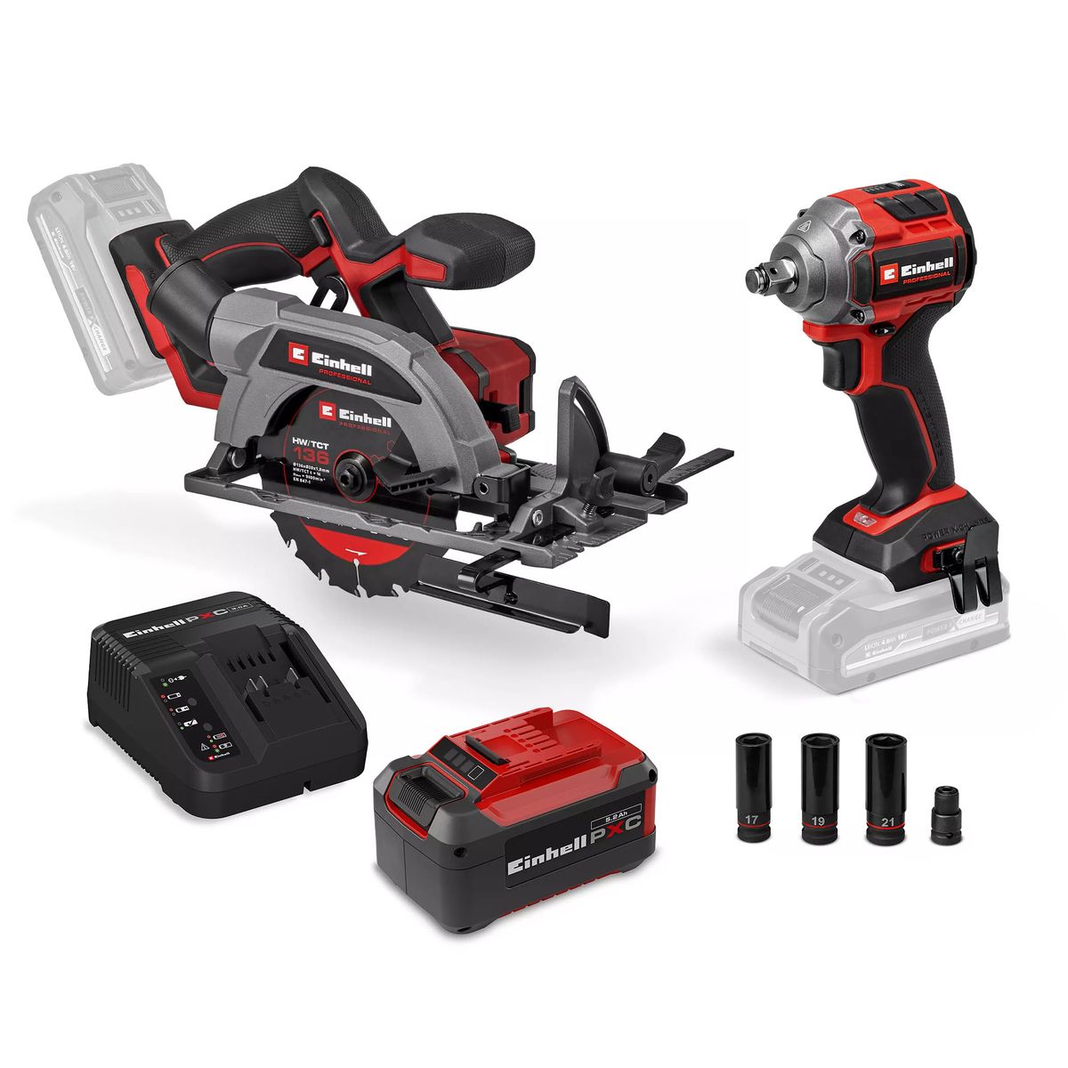 EINHELL KIT PROFESSIONAL SIERRA CIRCULAR + LLAVE DE IMPACTO + BATERIA ...