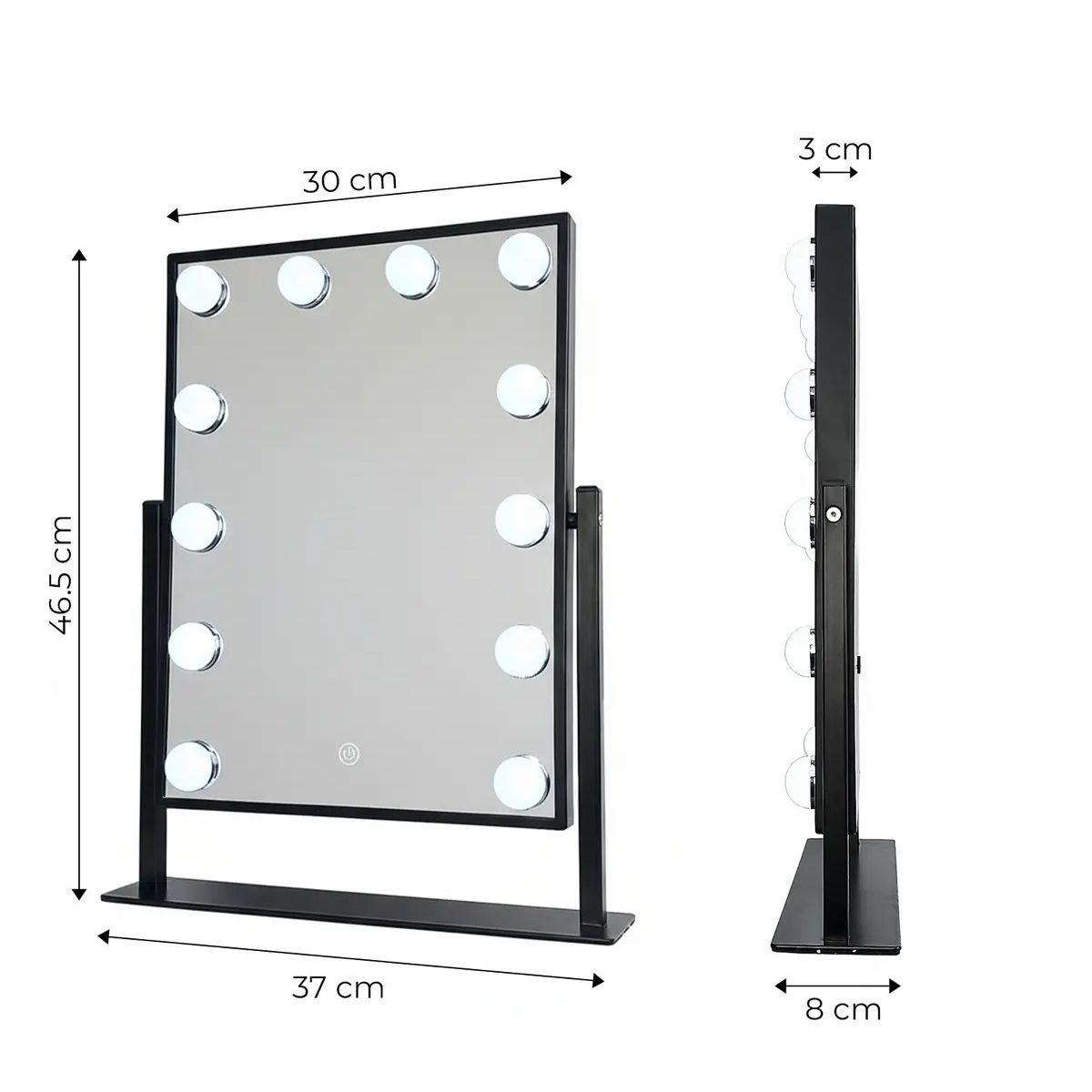 GENERICO Espejo 12 Leds Rectangular Usb-c Cálido-frío Marco Negro Labg ...