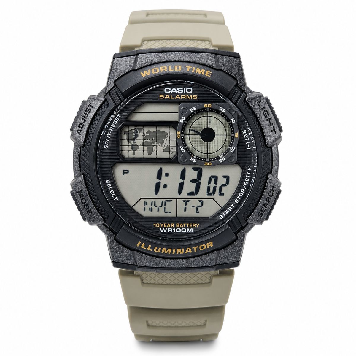 CASIO Reloj Casio caballero AE-1000W-5AV correa resina beige fondo gris ...