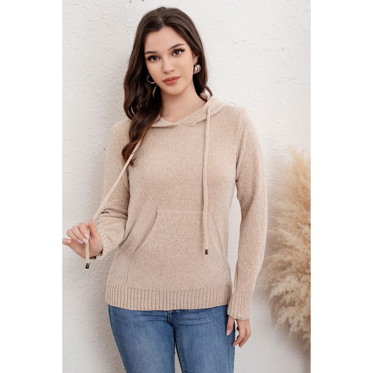 LIKE SHOP Sweater Mujer Invierno Chenille Canguro Con Gorro Colores ...