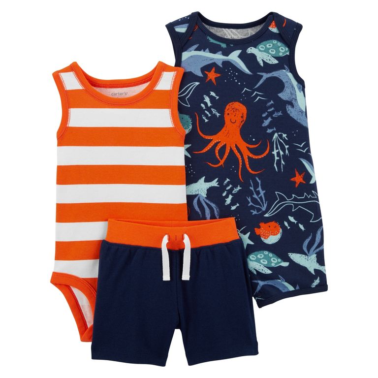 CARTER'S Conjunto 3 Piezas Enterito Corto, Body Y Short Bebe Niño ...