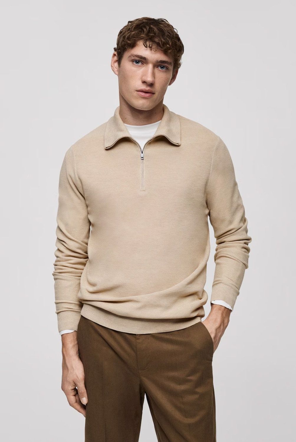 MANGO MAN Sweater Microestructura Cuello Cremallera Hombre Mango Man ...