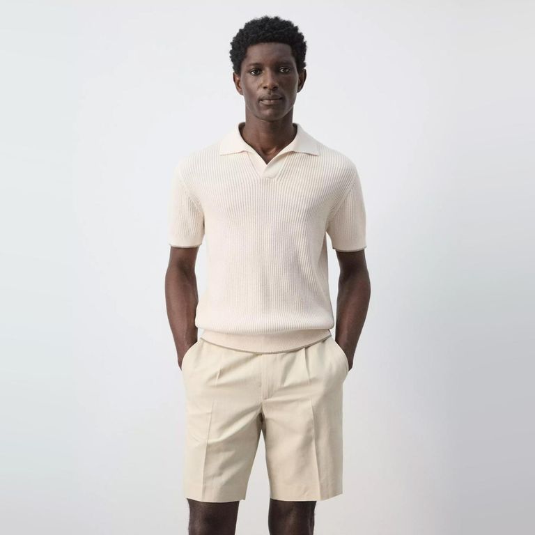 MANGO MAN - Polera De Algodón Con Ribete En Contraste Hombre | Ofertitas