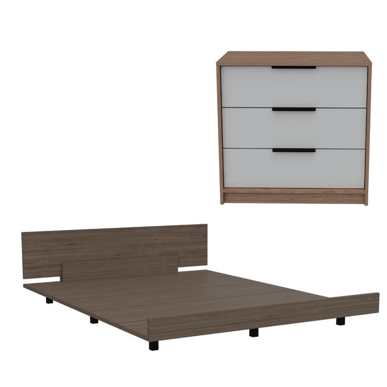 TUHOME Combo Kaia Base De Cama 2 Plazas + Velador Miel/Blanco Tuhome ...