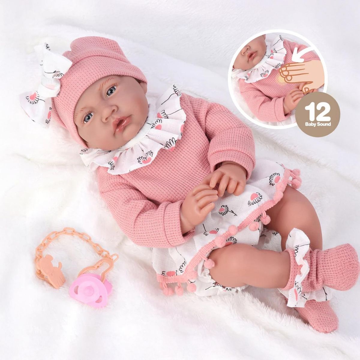 KIDSCOOL Muñeca Bebé Realista Kidscool 40Cm 12 Sonidos De Apego Rosado ...