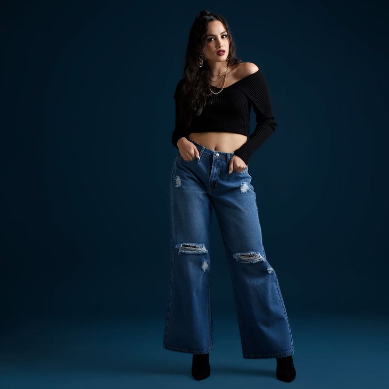 DAHLA Dahla Jeans Wide Leg Tiro Alto Algodón Mujer | falabella.com
