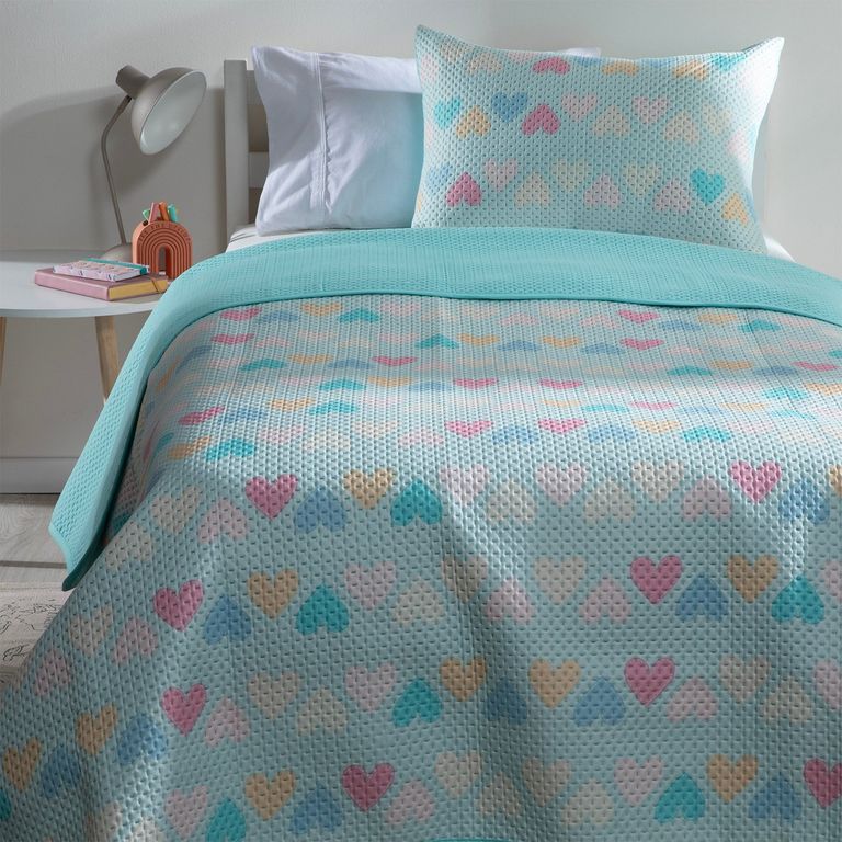 MICA KIDS Cubrecama Infantil Mica Kids 1.5 Plazas Diseño Corazones ...