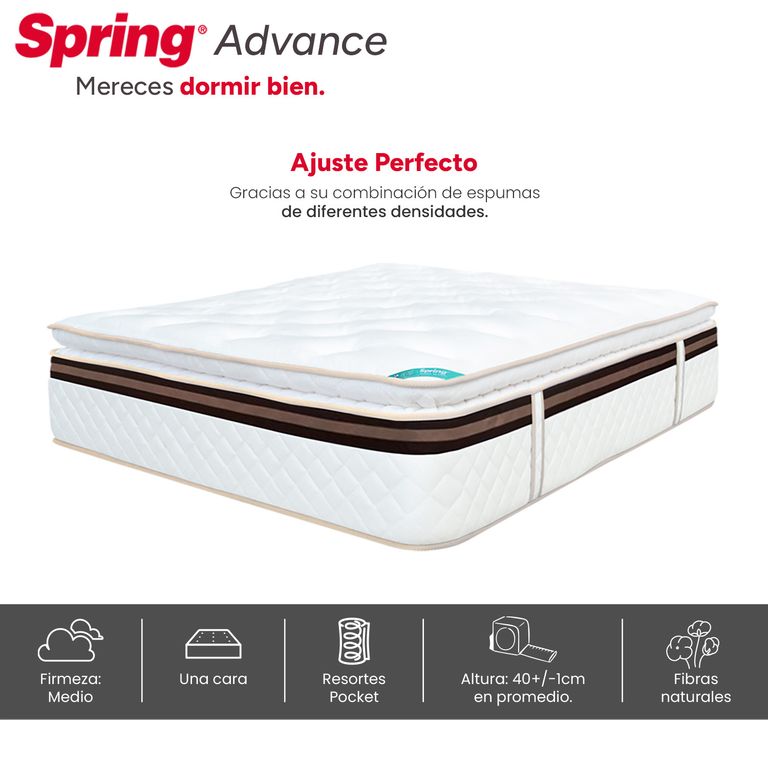 Colchón Queen Firmeza Suave Ortopédico con Pillow Resortado Advance 160 ...