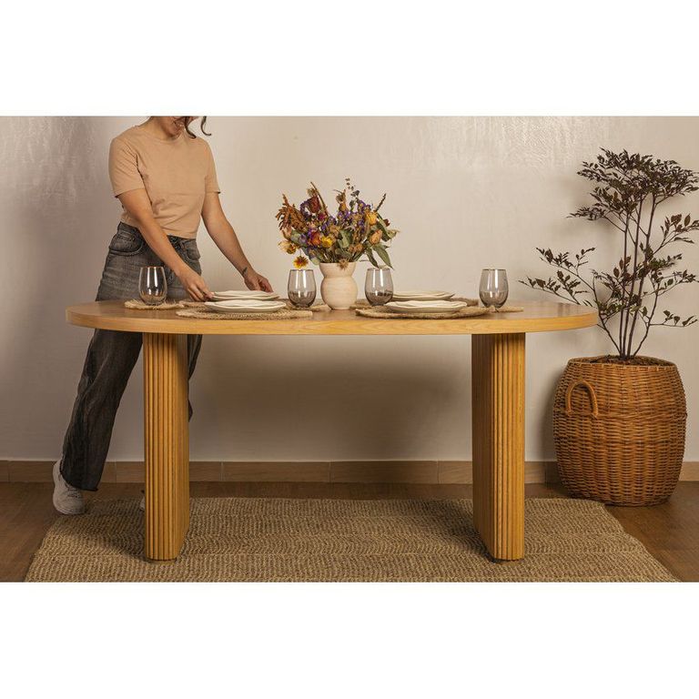 Mesa de comedor Ada ovalada con listones en madera Roble GENERICO ...