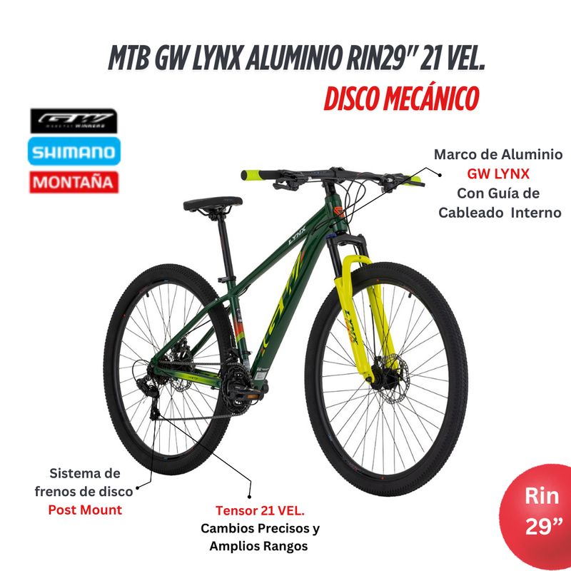 Bicicleta Mtb Gw Lynx Rin 29 Shimano 21 velocidades GW | falabella.com