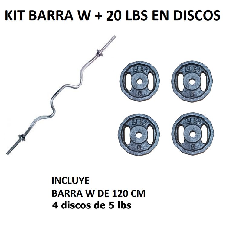 KIT BARRA: BARRA W IMPORTADA - 20 LBS EN DISCOS - 2 GENERICO ...