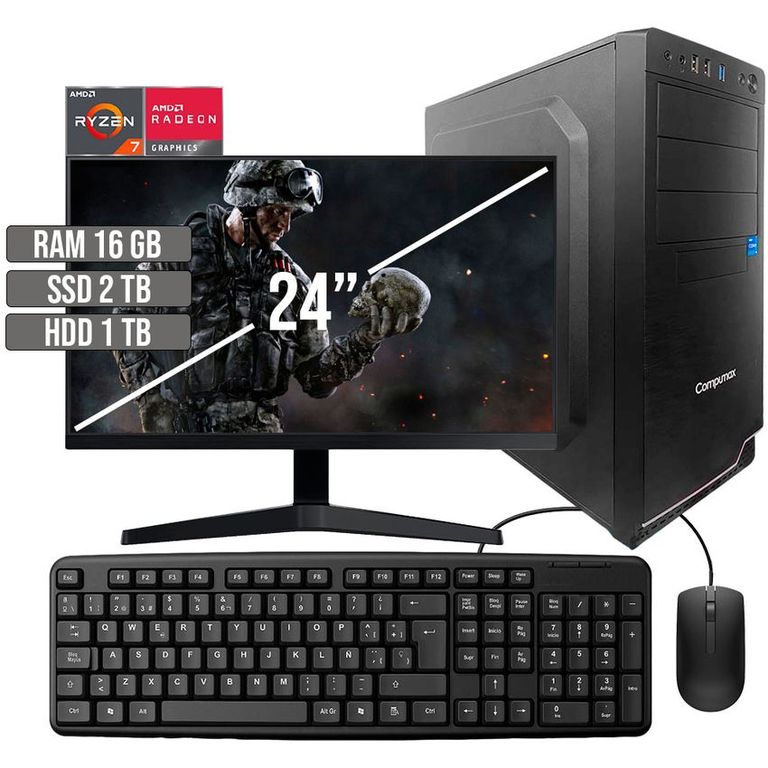 COMPUTADOR COMPUMAX RYZEN 7-5700G SSD 2TB HDD 1TB RAM 16GB LED 24 FHD ...