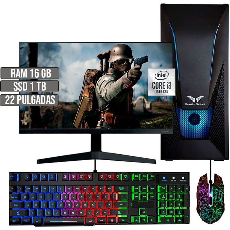 PC EQUIPO GAMER INTEL CORE I3-10105 SSD 1TB RAM 16GB LED 22 FHD HALCON | falabella.com