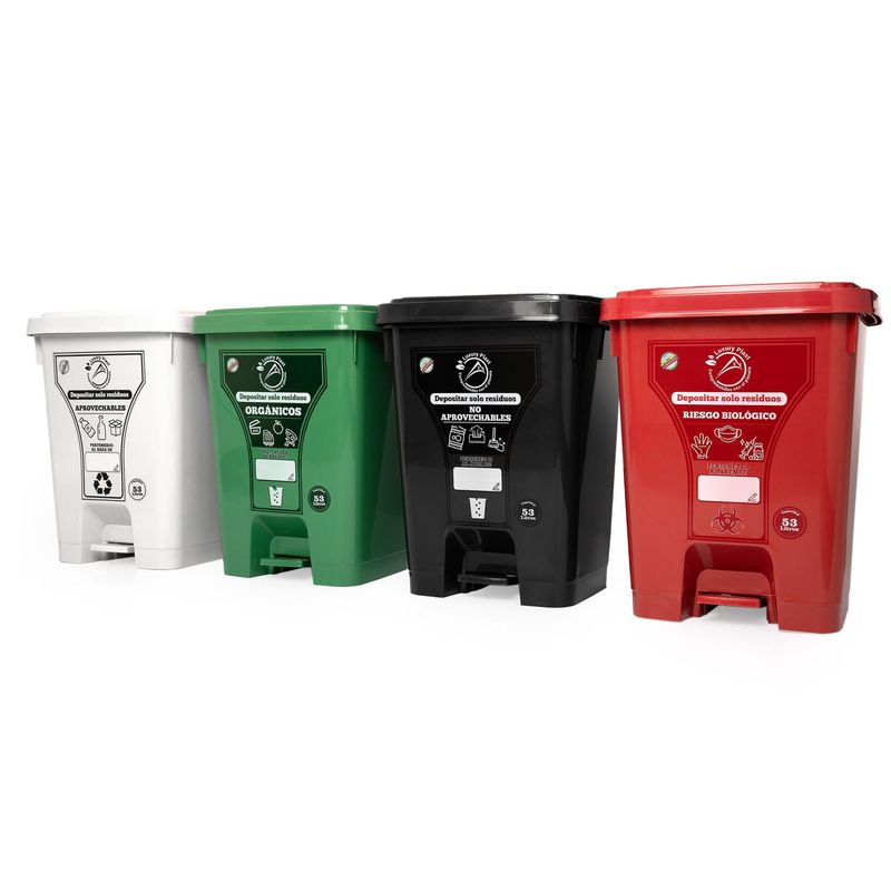 Punto ecológico con 4 canecas reciclaje con pedal grande 53L ENERGY ...