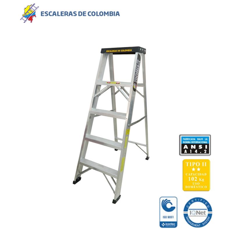Escalera Certificada Tipo Tijera En Aluminio De 5 pasos / 1.50 Metros ...