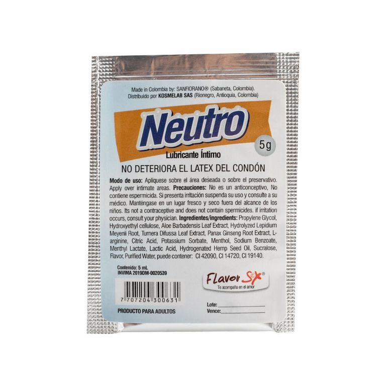 Lubricante íntimo neutro sachet 5 g Flavor GENERICO | falabella.com