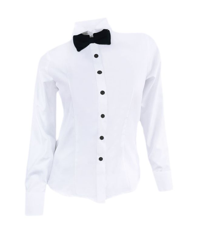 Camisa smoking blanca botón negro puño clásico para mujer SON DOS ...