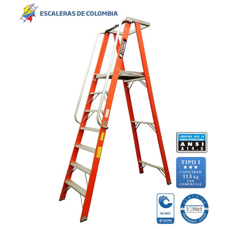 Escalera Certificada Tipo Tijera Plataforma En Fibra De Vidrio 7 Pasos ...