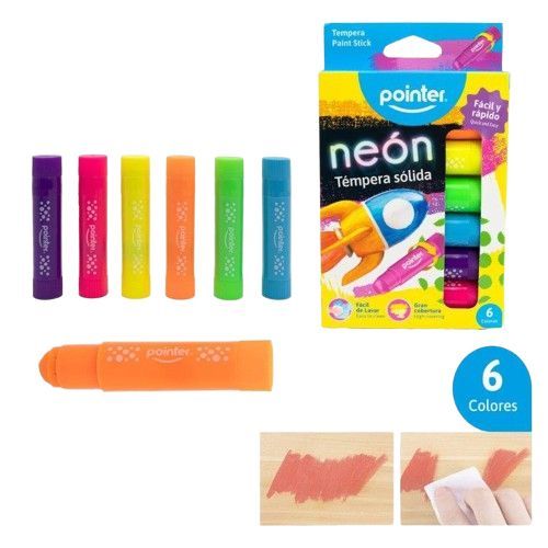Caja De Tempera Solida 6 Colores Neón Colegio Niños Adultos POINTER ...