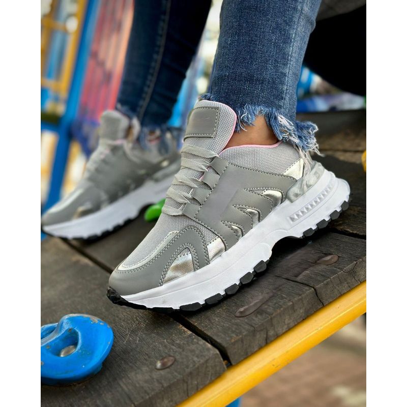 Tenis Gris Dama Zapatillas Zapatos Mujer Lindos Moda Casual GENERICO ...
