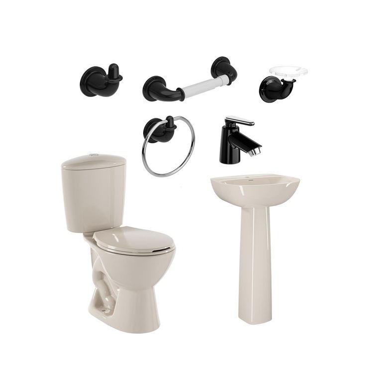Combo Manantial Pro Bone con pedestal Grifería y Accesorios Negro ...