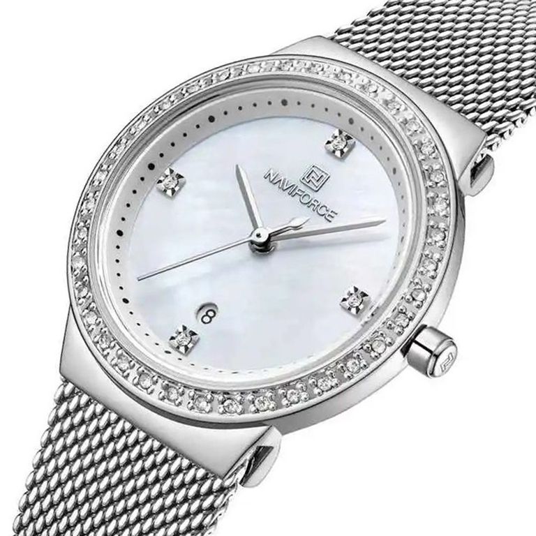 Reloj Plateado Mujer Naviforce con Brillantes Atractivo NAVIFORCE ...